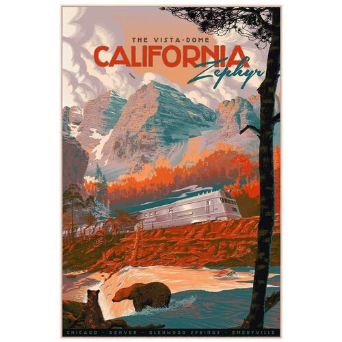 Постер / Плакат / Картина Поезда - Экспресс The Vista - Dome, California 90х120 см в подарочном тубусе
