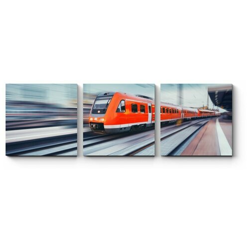 Модульная картина Высокоскоростной красный пассажирский пригородный поезд170x57