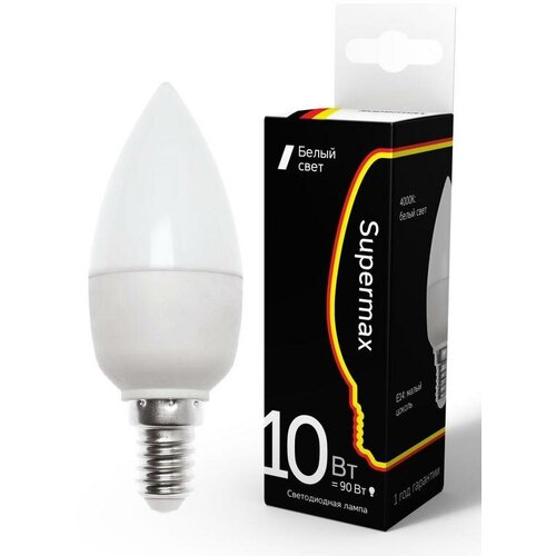 Лампа светодиодная Supermax 10Вт свеча E14 230В 4000К | код. Sup_LED10wCNE1440 | космос (9шт. в упак.)