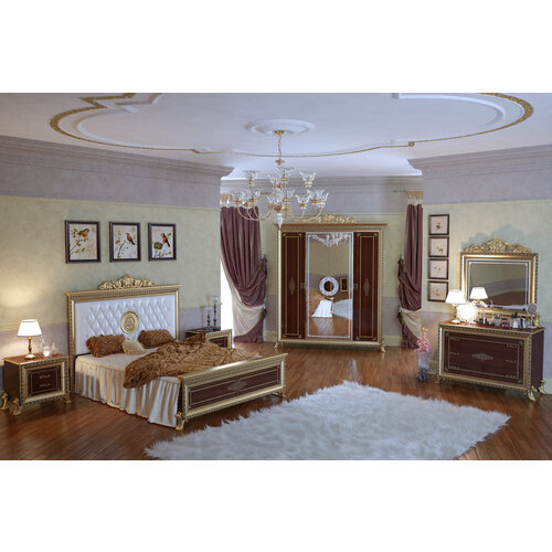 Спальный гарнитур Мэри Версаль орех (кровать 160х200, шкаф 4дв, тумбочки 2шт, кроватное основание, комод, зеркало)