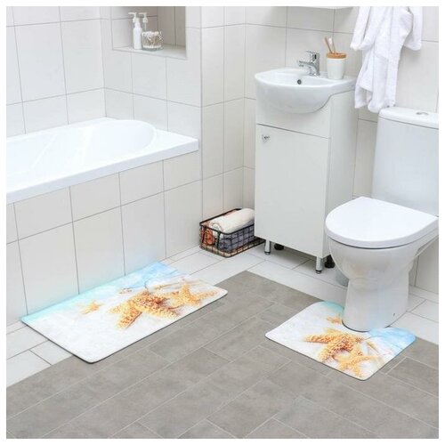 Набор ковриков для ванной и туалета Доляна «Звёзды на песке», 2 шт: 37×45, 45×75 см