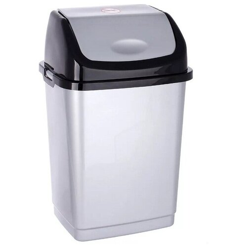 Ведро для мусора с подвижной крышкой (4л), пластик, черный, серый