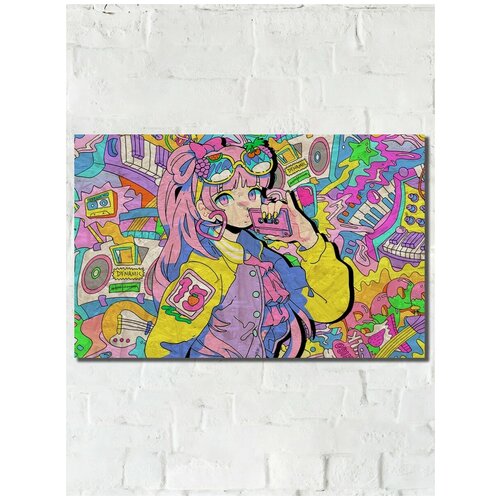 Картина интерьерная на рельефной доске Хиппи арт (Аниме. Психоделика, красочная картина) - 7414 Г