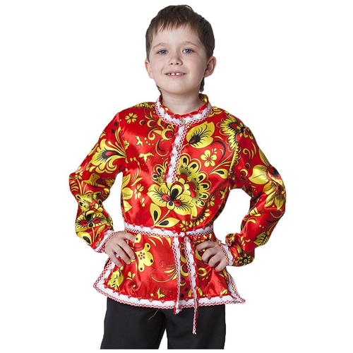 Карнавальная русская рубаха Страна Карнавалия "Хохлома", атлас, размер 32, рост 122-128 см, цвет красный