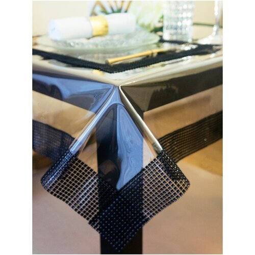 Скатерть силиконовая Pro.Decor, прямоугольник 200x140 см (0,3 мм), черная, гибкое стекло / Скатерть для дома, кухни, гостиной, столовой/