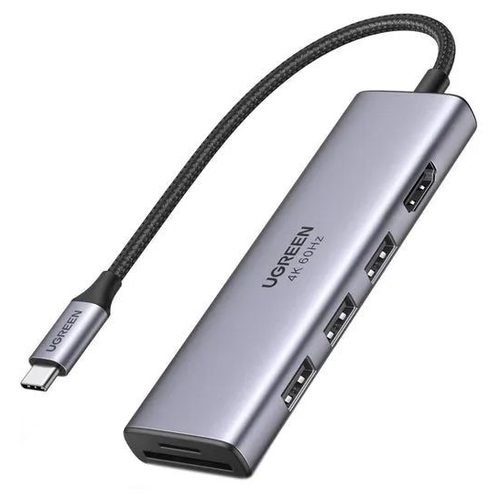 USB-концентратор  UGreen CM511 (60383), разъемов: 6, 20 см, серый космос