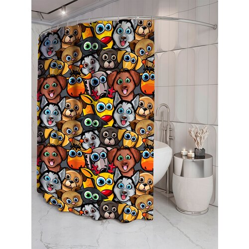 Штора для ванной "Dogs company", 170x200 см с кольцами