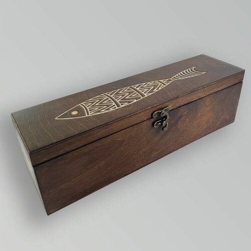 Коробка для чайных пакетиков Чайница из дерева с крышкой Иллюстрация рыба - 1244