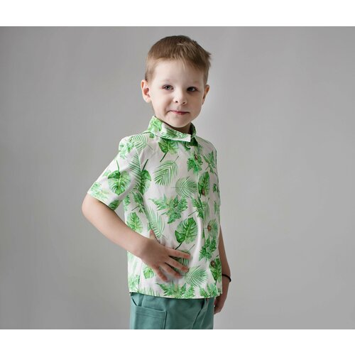 Рубашка Small Giraffe, размер 128, зеленый, белый