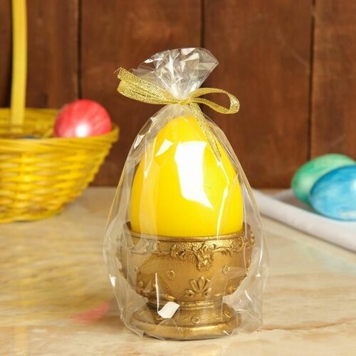 Свеча "Пасхальное яйцо с подставкой", цвет желтый, 14 см.