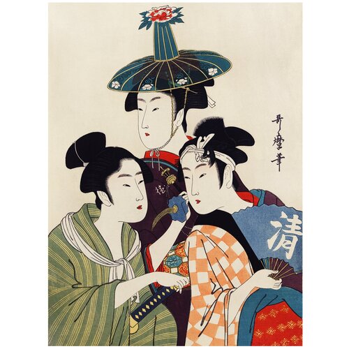 Постер / Плакат / Картина Три японских персонажа 60х90 см в подарочном тубусе