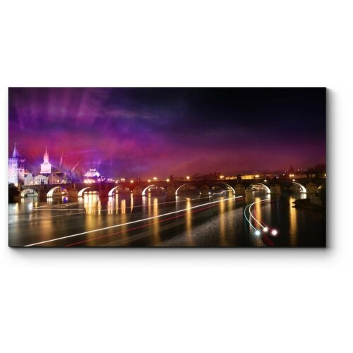 Модульная картина Карлов мост прекрасной ночью, Прага 60x30