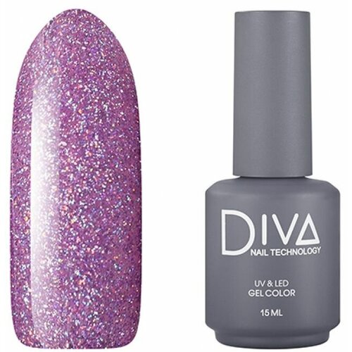 Гель лак для ногтей с блестками Diva Nail Technology плотный, светлый, сиреневый, 15 мл