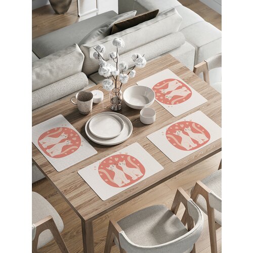 Набор прямоугольных тканевых салфеток на стол для сервировки JoyArty "Кошачья любовь" плейсмат, 30x46 см, 4шт.
