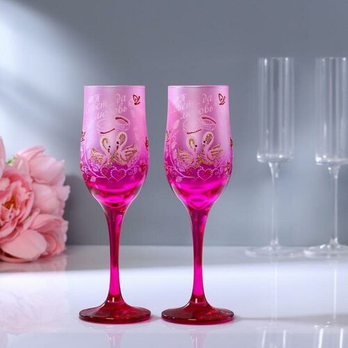 MARU Набор свадебных бокалов «Совет да любовь», 200 мл, красно-розовый