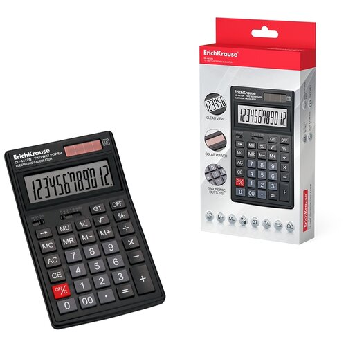 Калькулятор настольный ErichKrause 105*175 DC-4412N, 12 разрядный, черный