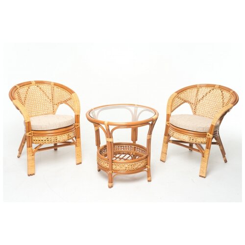 Комплект мебели Vinotti Calamus Rotan 02/15 (2 кресла+стол), коньяк