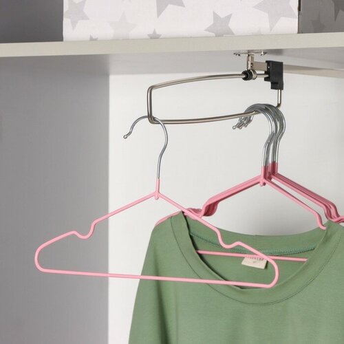 Плечики - вешалки для одежды антискользящие детские, металлические с ПВХ покрытием, набор 10 шт, 29,5×16,5 см, цвет розовый
