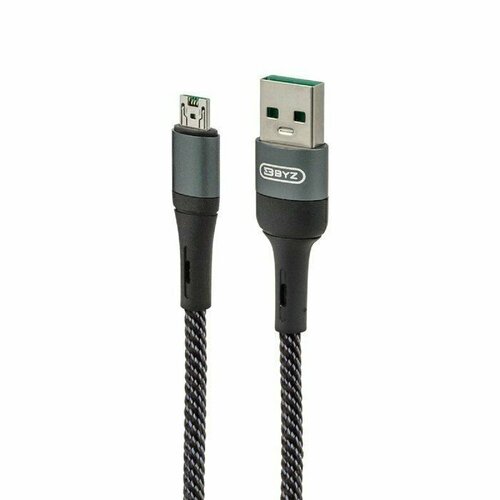 USB-кабель BYZ BC-031m AM-microBM 1.2 метра, 6A, нейлон, чёрно-серый