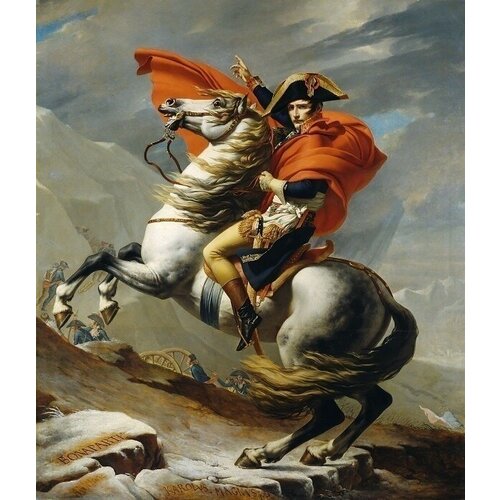 Картина для интерьера "Наполеон на перевале Сен-Бернард", художник Давид Жак Луи, печать на холсте (30х35 см / на подрамнике)