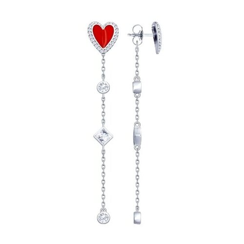 Серьги пусеты Diamant online, серебро, 925 проба, фианит, эмаль, длина 1.1 см
