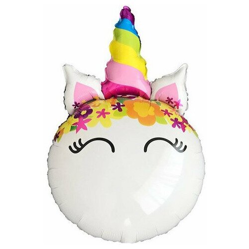 Воздушный шар фольгированный Falali фигурный, Голова, Цветочный Единорог, 79 см