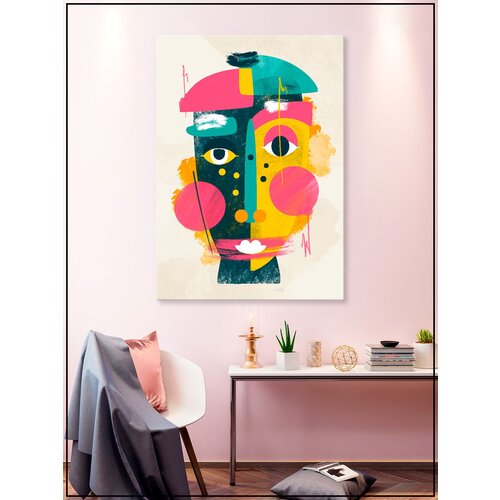 Картина для интерьера на натуральном хлопковом холсте "Абстракция геометрические лица", 55*77см, холст на подрамнике, картина в подарок