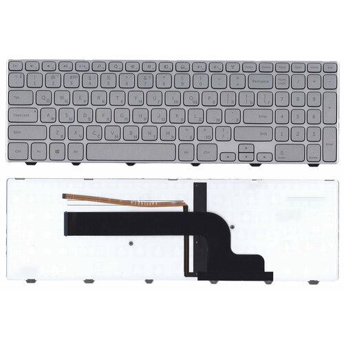 Клавиатура для ноутбука DELL KK7X9 серебристая с подсветкой