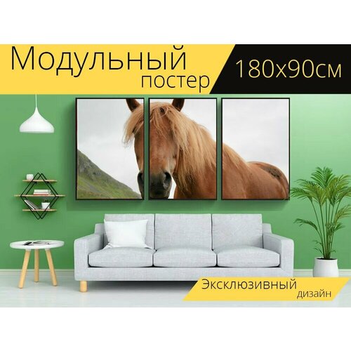 Модульный постер "Лошадь, лиса, портрет" 180 x 90 см. для интерьера