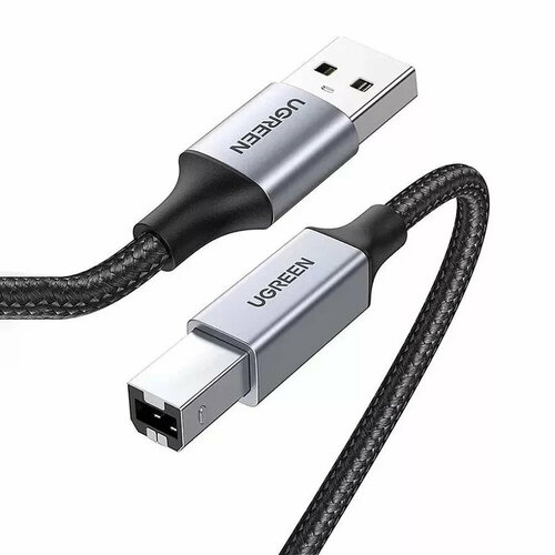 Кабель Ugreen US369 USB-A to USB-B 2.0 (1,5 метра) чёрный / серый космос (80802)