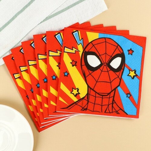 MARVEL Салфетки бумажные "Супермен", 33х33 см, 20 штук, 3-х слойные, Человек-паук
