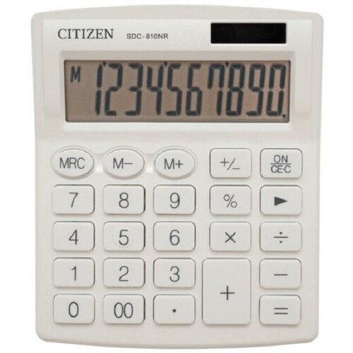 Калькулятор настольный Citizen SDC810NRWHE, 10 разр, двойное питание, 127*105*21мм, белый