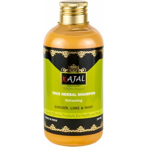 True Herbal Shampoo GINGER, LIME & MINT, Kajal (имбирь, лайм, мята натуральный освежающий шампунь, Каджал), 200 мл.
