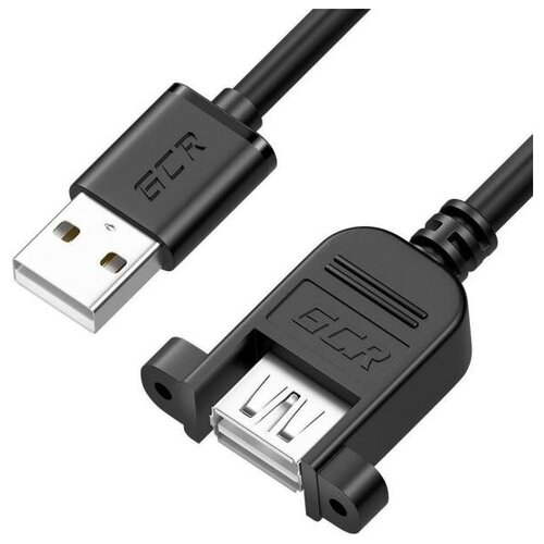 GCR Удлинитель 1.0m USB 2.0, AM/AF крепление под винт, черный, 30/30 AWG, GCR-52446