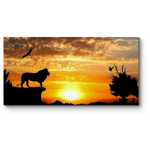 Модульная картина Могучий лев на закате в горах 190x95