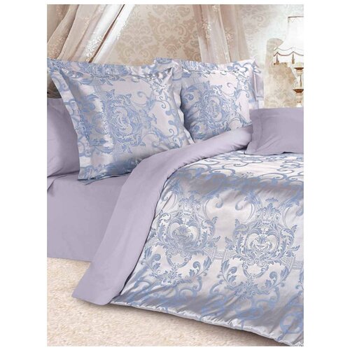 Комплект постельного белья ECOTEX Севилья, 2-спальное, сатин-жаккард, серебристый/фиолетовый