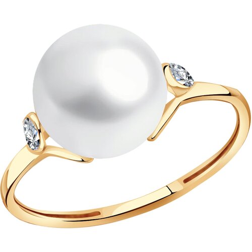 Кольцо Diamant online, красное золото, 585 проба, жемчуг, фианит, размер 17.5