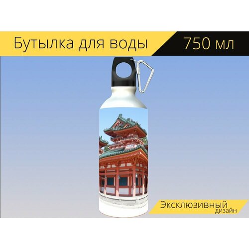 Бутылка фляга для воды "Храм, японский, япония" 750 мл. с карабином и принтом