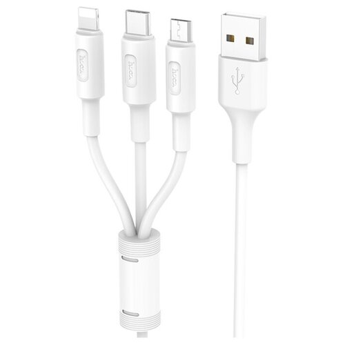 Кабель Hoco X25 Soarer 3 in 1 Lightning - Micro-USB - Type-C, 1 м, 1 шт., белый 