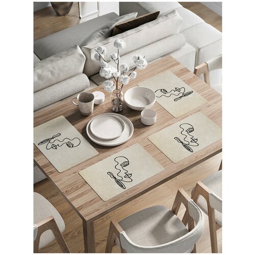 Комплект тканевых салфеток, плейсматов JoyArty с закругленными краями с рисунком "Таинственная девушка" для сервировки стола 46x30 см, 4шт.