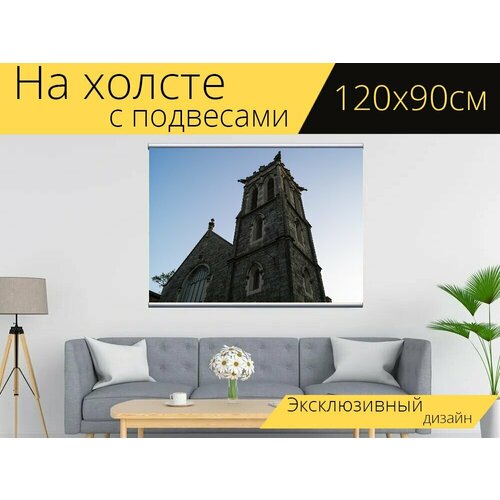 Картина на холсте "Церковь, строительство, архитектуры" с подвесами 120х90 см. для интерьера
