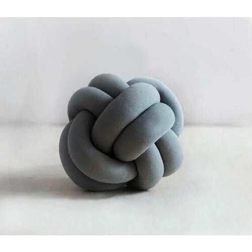 Современная декоративная подушка-узел 20х20 см/ Интерьерная подарочная диванная подушка в форме шара ручной работы серо-синего цвета(Д0016)