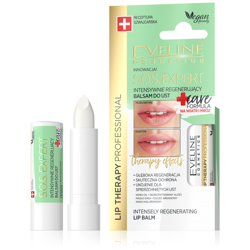 Eveline Cosmetics Бальзам для губ SOS expert Intensely regenerating, бесцветный