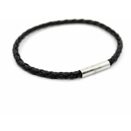 Плетеный браслет Handinsilver ( Посеребриручку ) Браслет плетеный кожаный с магнитной застежкой, 1 шт., размер 19 см, серебряный, черный
