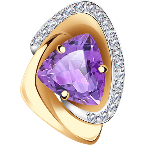Подвеска Diamant online, красное золото, 585 проба, аметист, фианит, фиолетовый