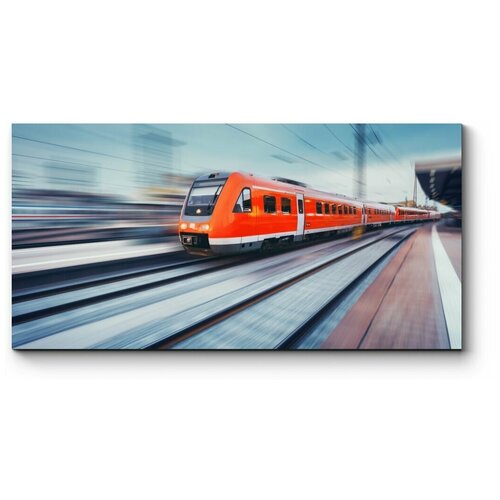 Модульная картина Высокоскоростной красный пассажирский пригородный поезд40x20