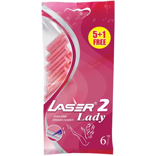 Бритва женская одноразовая безопасная LASER 2 Lady станок для бритья, 2 лезвия, 6 шт.