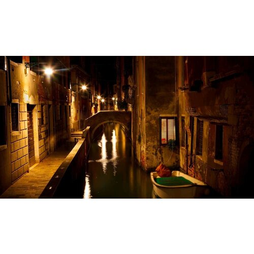 Картина на холсте 60x110 LinxOne "Венеция Ночь канал" интерьерная для дома / на стену / на кухню / с подрамником