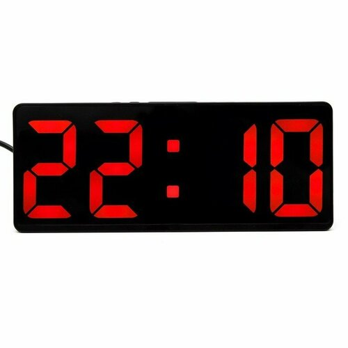 Часы настольные электронные: будильник, термометр, календарь, USB, 15х6.3 см, красные цифры (комплект из 2 шт)