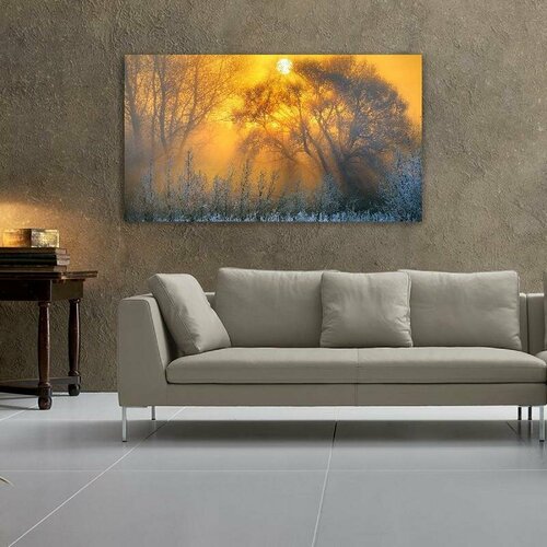 Картина на холсте 60x110 LinxOne "Деревья зима утро пейзаж" интерьерная для дома / на стену / на кухню / с подрамником